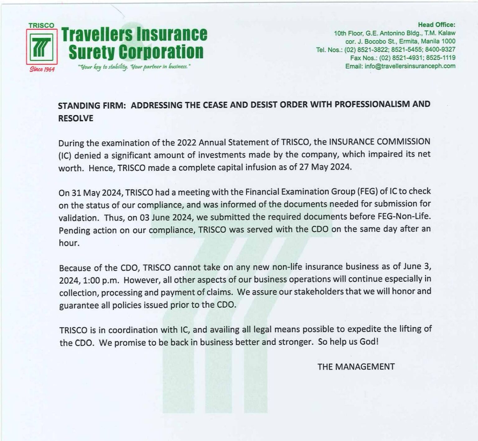 STANDING FIRM: ADDRESSING THE CEASE AND DESIST ORDER WITH PROFESSIONALISM AND RESOLVE ...